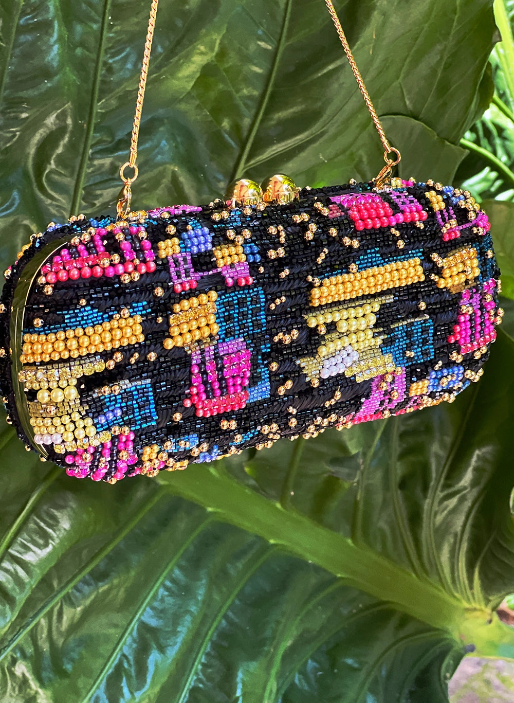 ELLY black embroidered clutch